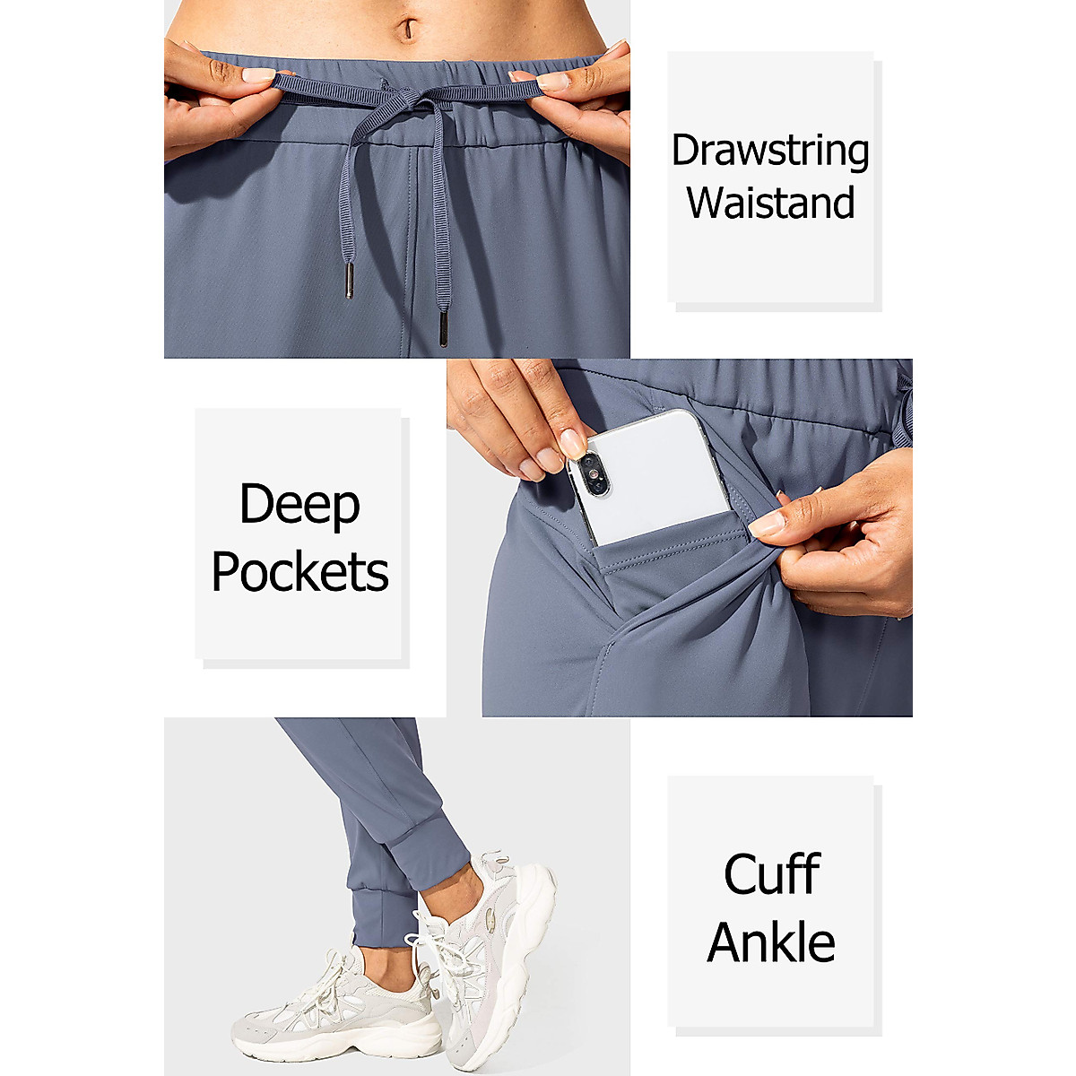 SANTINY Women's Joggers Pants Pockets Drawstring Running Sweatpants for Women Lounge Workout Jogging(Dusty Blue_XS)