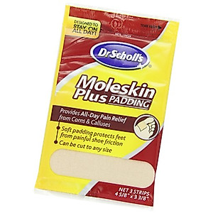 Dr. Scholl's Moleskin Plus 4 5/8-Inch X 3 3/8 Inch Padding, 3 Count Package