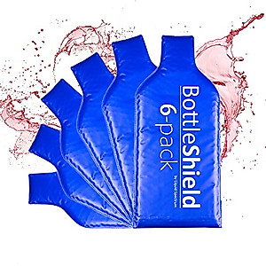 Liquid Spectrum 6 Pack Reusable Wine Protector Travel Bag by Bottle Shield - Bubble Cushioning Wrap Suit - Unbreakable Bottle Sleeve, Leak Proof - Wine Tote Bags Accessory for Suitcase Luggage