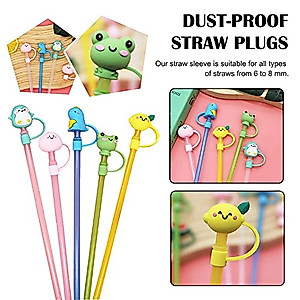 Cute Straw Tips Cover,Cartoon Straw Topper,Silicone Animals Straw Cover,Reusable Drinking Straw Cover,Dust Proof Straw Plugs for 6-8 mm Straws Outdoor Home Kitchen Party Decor