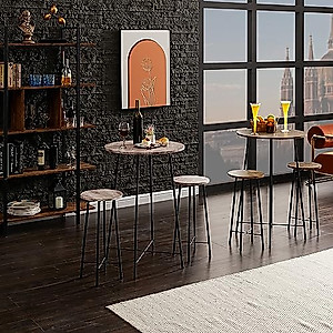 VECELO 24" Round BarStools, Modern Bar Stools Counter Height, Bistro Seats with Wood Surface, Simple Chairs for Living Room Dining Room, Breakfast Dinner Nap Conference, Maple