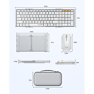ProtoArc Foldable Keyboard and Mouse, XKM01 True Full-Size Folding Keyboard Mouse Combo for Business and Travel, 2.4G+Dual Bluetooth Portable Mouse Keyboard for Laptop iPads Tablets - White