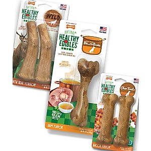 Nylabone Healthy Edibles Natural Dog Chews Long Lasting Ham, Bacon, & Venison Flavor Treats for Dogs, Medium (5 Count)