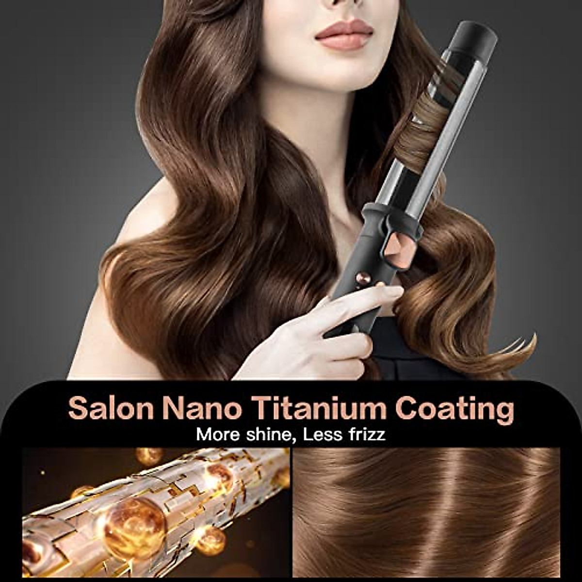Rotating Curling Iron, Automatic Hair Curler, Curling Iron, Curling Wand, 1 1/4 Inch Ionic Rotating Hair Curler for Waves with Extra Long（5.5 inch） Tourmaline Ceramic Barrel (1 1/4 inch)