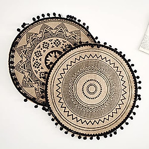 2 Pcs Boho Round Place Mats with Pompom Woven Jute Placemats Rustic Macrame Coasters for Dining Room Kitchen Table Decor Style 6