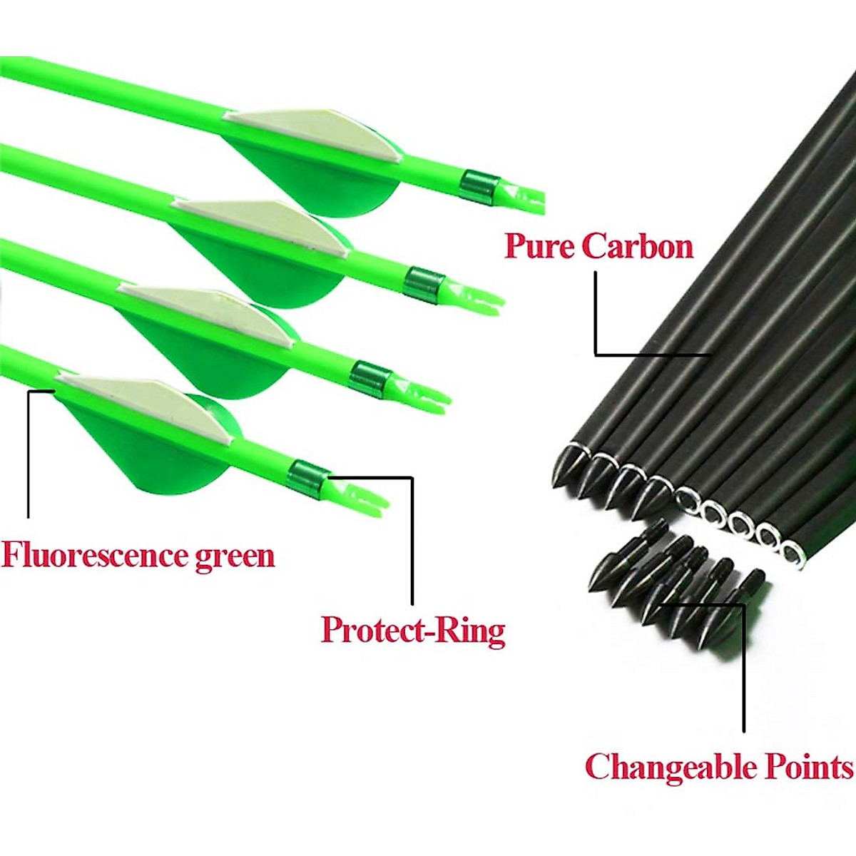 Linkboy Archery Spine 300 340 400 500 600 28inch Carbon Arrows Shaft 2" Vanes Green Recurve Compound Bow Longbow Hunting Shooting 12PCS (Spine 340 28inch)