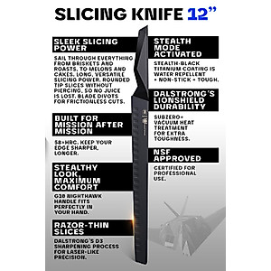 Dalstrong Slicing Knife - 12 inch - Shadow Black Series - Black Titanium Nitride Coated - High Carbon - 7CR17MOV-X Vacuum Treated Steel Carving Knife - Sheath - Kitchen Knife Slicer - NSF Certified