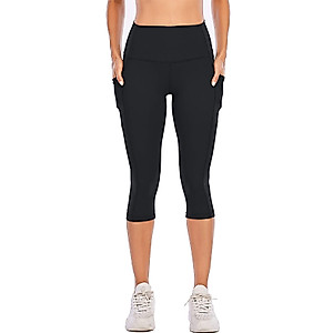 Steppe Naked Feeling High Waisted Yoga Pants Women's Workout Capris Leggings with Pockets Tummy Control Buttery Soft Running Compression Capris for Athletic Gym Exercise Fitness Black-XXL
