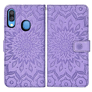 Phone Case for Samsung Galaxy A40 Wallet Cases with Tempered Glass Screen Protector and Leather Slim Flip Cover Card Holder Stand Cell Accessories Glaxay A 40 GlaxayA40 40a SM-A405F Women Purple