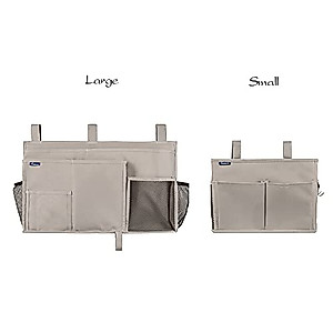 Surblue Bedside Caddy Hanging Bed Organizer Storage Bag Pocket for Bunk and Hospital Beds, College Dorm Rooms Baby Bed Rails, Camp 4 Pockets and 2 Hooks (Small, Gray)