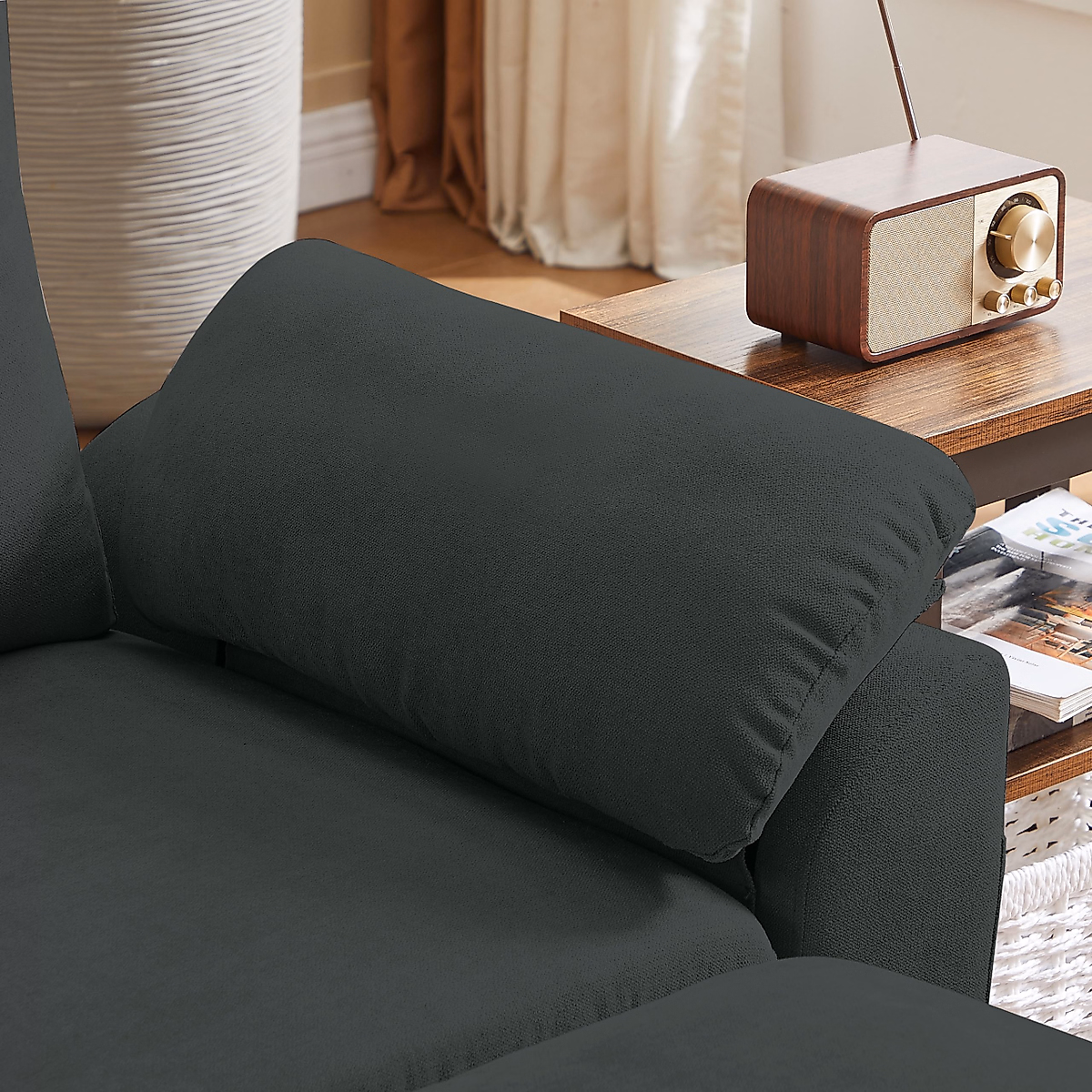 Pingliang Home 79" Convertible Sectional Sofa, Small L Shaped 3-Seat Couch with Reversible Chaise, Modern Linen Sofas Couches for Living Room, Apartment and Small Space, Black