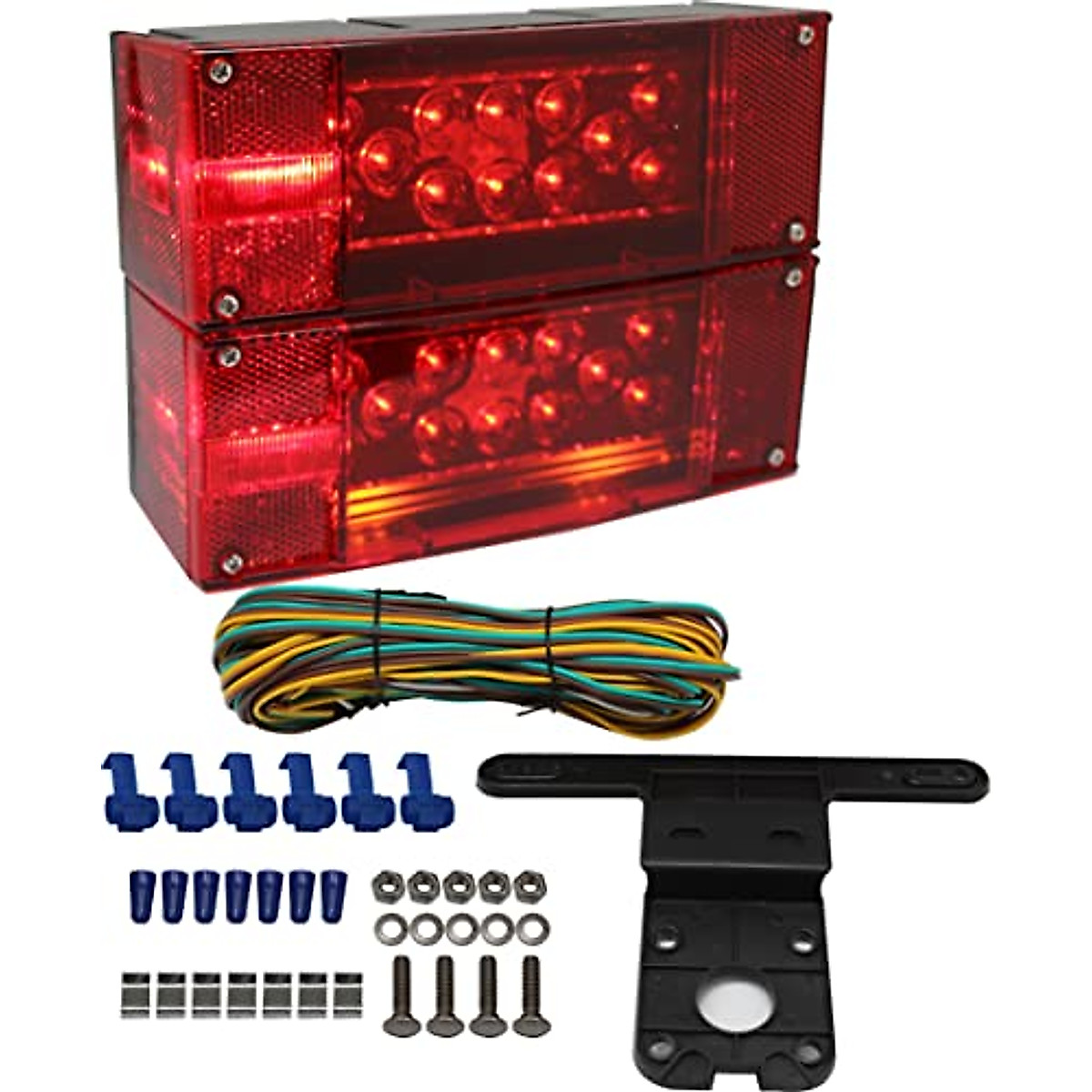 MAXXHAUL 70468 Trailer Light Kit - 12V All LED, Rectangular Left and Right Waterproof Submersible for Trailers, Boat Trailer Truck Marine Camper RV Snowmobile
