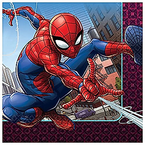 Spider Man Webbed Wonder- Napkins, Plates, Table Cover Party Bundle for 16 People - Includes 1 Maze Game Activity Card by ClassicVariety