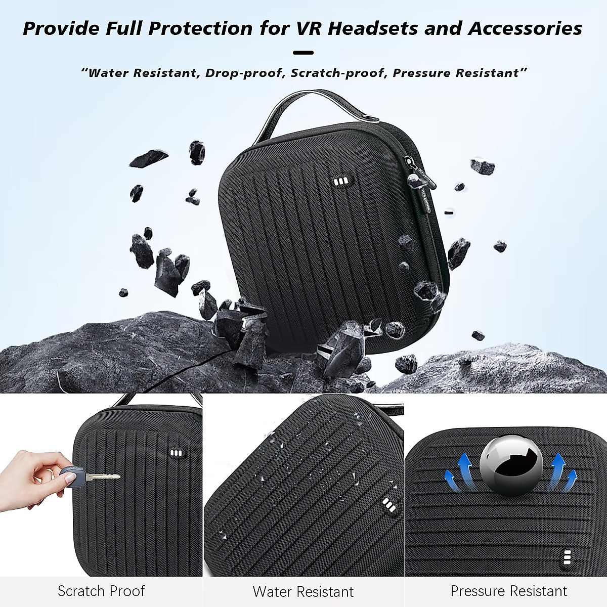 Krypthos Hard Carrying Case Compatible with Meta Quest 3S/Quest 3/Quest 2/Vision Pro, Portable VR Gaming Headset and Touch Controllers Case with Lens Protector, for Travel and Home Storage (Black)