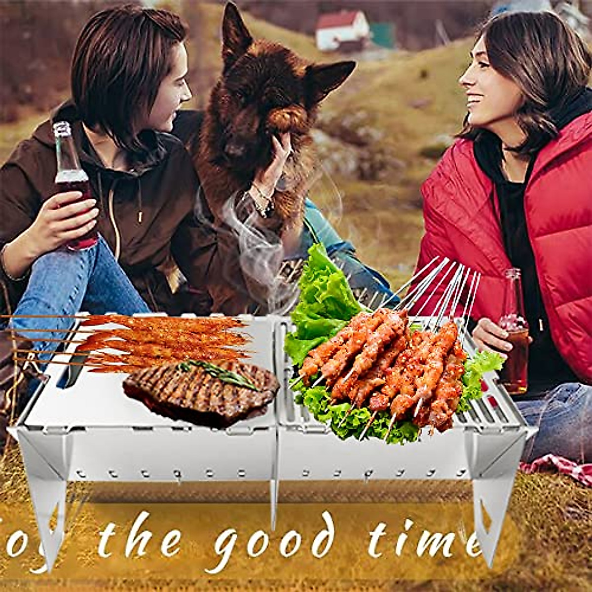 Barbecue Charcoal Grill Stainless Steel Folding Portable Bbq Tool Kits For Outdoor Cooking Camping Hiking Picnics Tailgating Backpacking Or Any Outdoor Event (Barbecue Charcoal Grill)