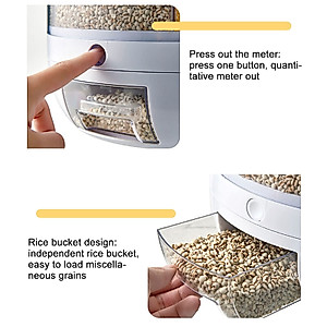 Zerodis Grain Dispenser, 360° Rotating Rice Storage Container with Lid Household Dry Food Bucket for Kitchen Soybean Corn Beans