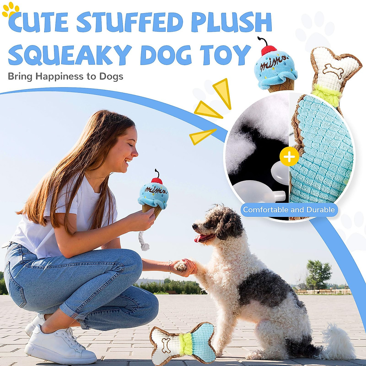 BAEJMJK 6 Pack Puppy Teething Toys Blue Small Breed Dog Chew Toys with Rope Cute Plush Squeaky Dog Toys Soft Rubber Puppy Toys Set for Cleaning Teeth Interactive Pet Doggy Bone Toys