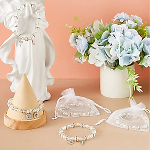 Taiyin Rosary Bracelet Bulk with Mesh Bags, White Religious Rosary Bead Bracelet Catholic Bracelets, Baptism First Communion Gifts for Women(12 Pcs)