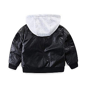 Mud Kingdom Little Boys Leather Jacket with Hood Fur Lined Size 6 Black
