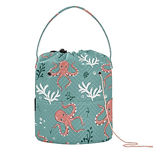 Joko Ivery Cartoon Octopus Crochet Bag Organizer for Crocheting Knitting Bag Yarn Storage Organizer with Front Compartments Knitting Tote Basket for Knitting Gifts Needles Crochet Hooks Accessories