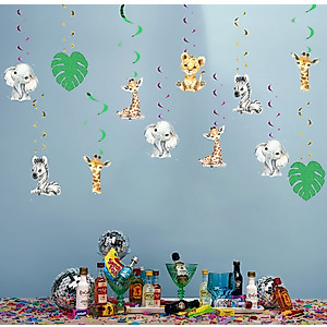 Fenghu 12PCS Girl Wild One Hanging Swirls Ceiling Streamers Decorations, for Jungle Safari Animal Birthday Party Decorations Baby Shower Supplies