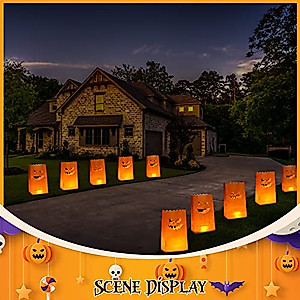 Halloween Luminary Bags Pumpkin Flame Resistant Candle Bag Paper Jack-o'-Lantern Lantern Bags with 3 Silhouettes for Home Garden Wedding Birthday Halloween Theme Party Decoration Supplies (48 Pack)