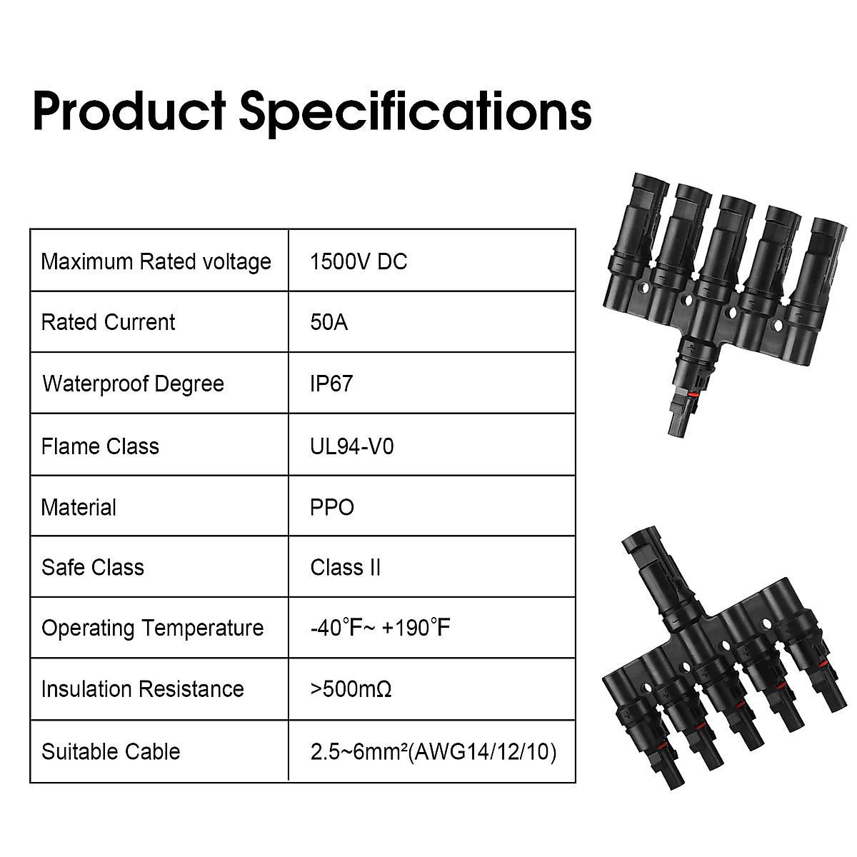 PAEKQ Solar Panel Connectors T Branch Connectors Cable Splitter Coupler 1 Male to 5 Female and 1 Female to 5 Male, Solar Cable connectors for Residential, Commercial Roofs, RVs (1 Pair)