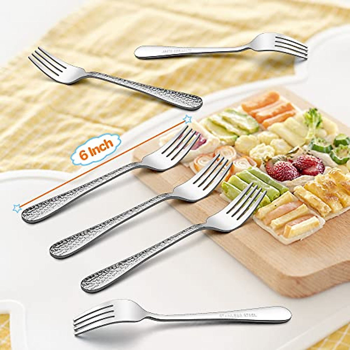 LIANYU 9 Pieces Children Stainless Steel Fork, Cute Kids Toddler Forks, Children Silverware Flatware Set, Kids Children Cutlery Set, Small Kid Utensil for Self Feeding, Mini Salad Fork