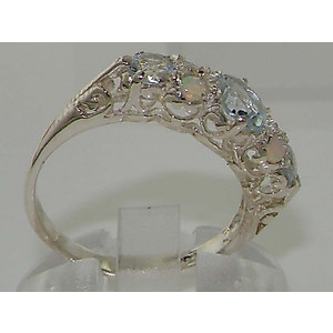 LetsBuyGold 925 Sterling Silver Natural Aquamarine and Opal Womens Band Ring - Sizes 4 to 12 Available