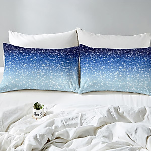 Erosebridal Blue Galaxy Bed Sheets Twin Pastel Dark Blue Ombre Bedding Set,Navy Blue Ombre Fitted Sheet for Kids Boys Girls Teens Bedroom Dorm,Sparkle Glitter Stars Bedding Sets 1 Pillow Case