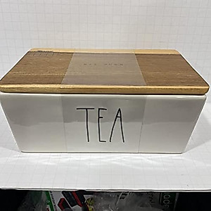 Rae Dunn TEA Box with WOOD lid Canister - Ceramic
