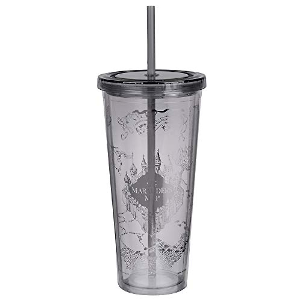 Harry Potter Marauder's Map Travel Cup with Straw - I Solemnly Swear That I Am Up to No Good - Acrylic Tumbler with Silver Design - 22 oz
