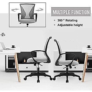 Ergonomic Adjustable Office Chair Desk Chair Mesh Computer Chair Swivel Mesh Chair Mid Back with Lumbar Support&Armrests,Executive Task Chair Rolling Swivel Chair for Work Gaming Home(Grey)