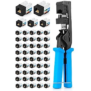 Everest Media Solutions Bundle – 2 Items: easyJACK - Speed Termination Tool + 50 Pack of RJ45 CAT6 UTP Keystone Jacks - Black