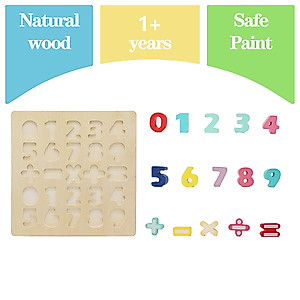 LEO & FRIENDS: Wooden Chunky Number Math Puzzle - 26pc, Colorful Play & Learn Toy, 0-9, Addition-Subtraction-Multiplication- Division, Kids Ages 3+