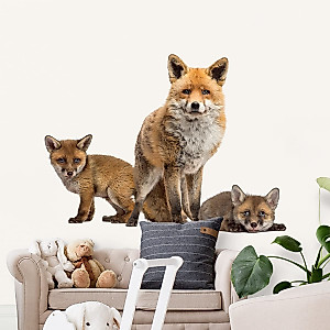 MEFOSS Large Lifelike 3D Fox Wall Decal Stickers Art - 34" × 25" - Peel and Stick Animal Fox Wall Decor Stickers Muals for Kids Room Livingroom Playroom Nursery Office Decoration