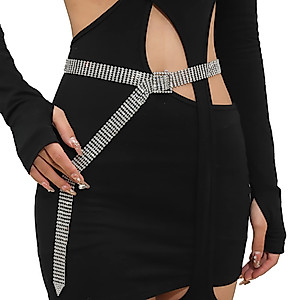 Ayliss Women Rhinestone Belt Bling Crystal Shiny Waist Dress Belt Silver Fashion Glitter Chain Belt for Wedding Party (Silver#1)