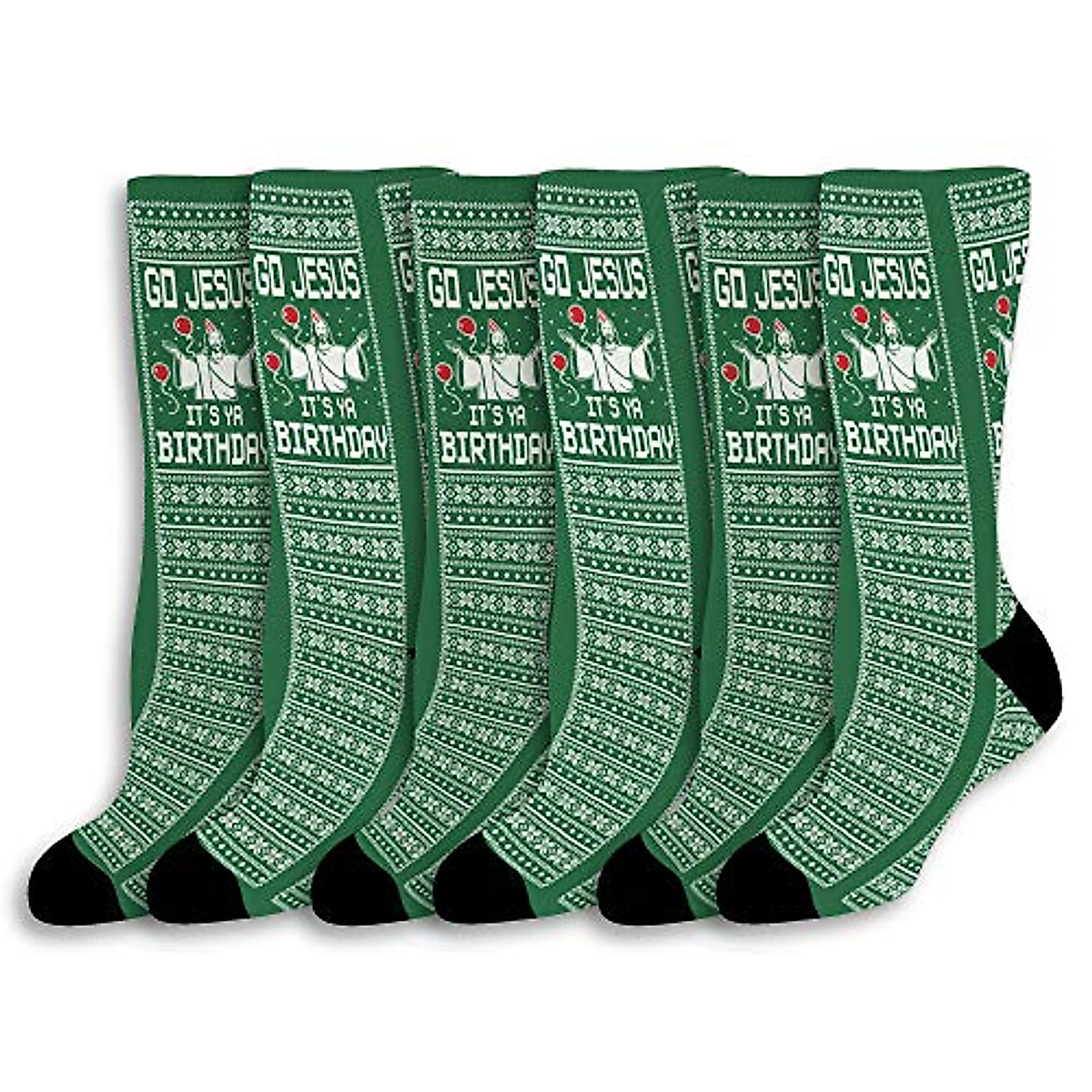 Christmas Joke Gifts Go Jesus It's Ya Birthday Winter Holiday Gift Socks 6-Pair Novelty Crew Socks