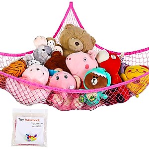Net for Stuffed Animals, Meirenda Stuffed Animal Hammock or Net Jumbo Stuffed Toy Net Storage Organizer Kids Sling Corner Wall Mesh Toy Hammock for Stuffed Animals with Balls(Black, 70 inch)