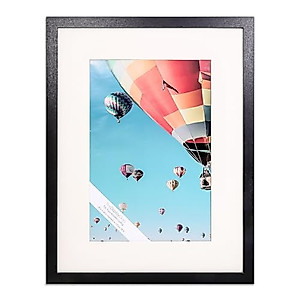 The Display Guys - Minimalist Wooden Picture Frame w. Tempered Glass - 18x24 matted to 12x18 - Wall Hanging - Black