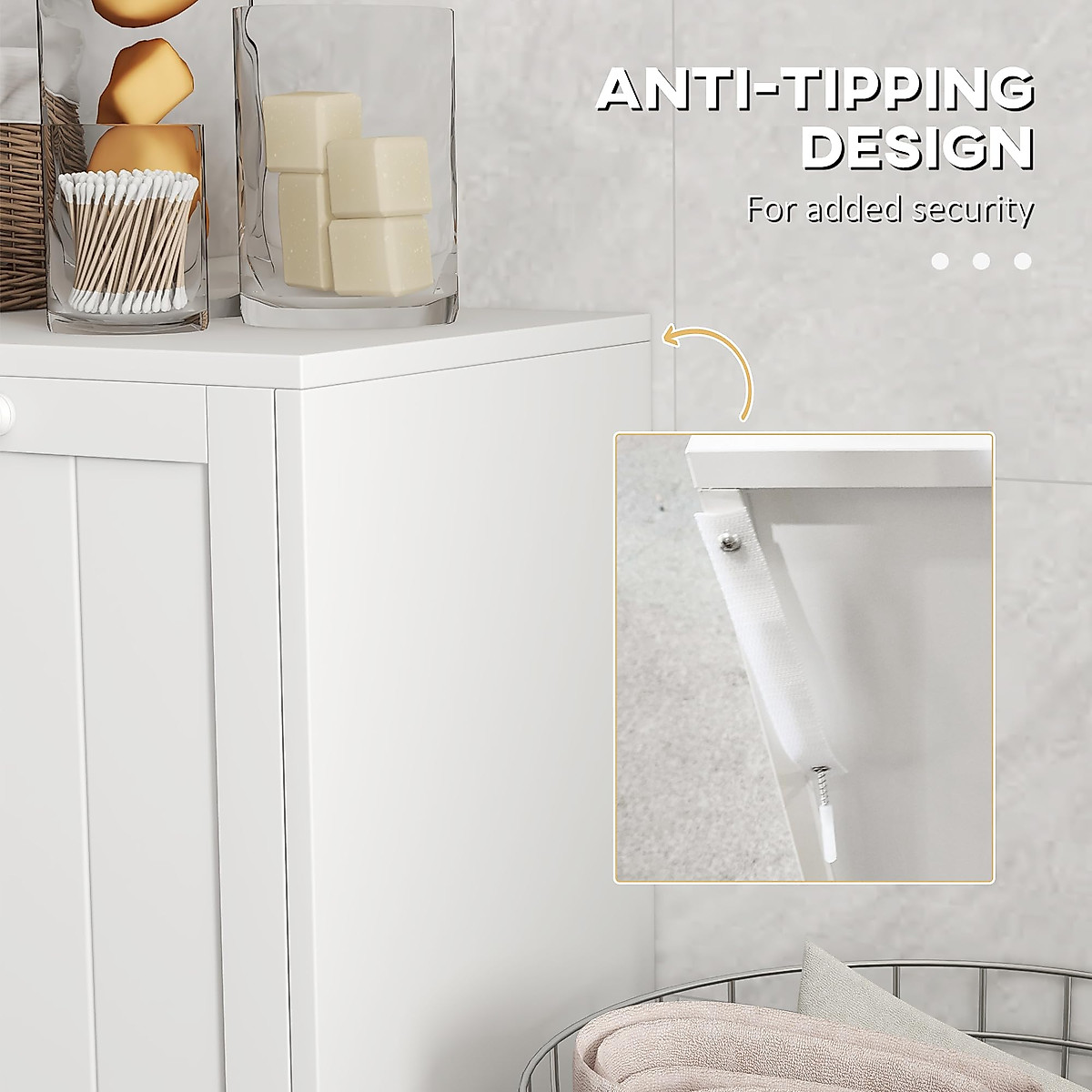 kleankin Tilt-Out 2-Compartment Laundry Hamper, Modern Clothing Storage Basket, Hamper Cabinet for Bathroom, Laundry Room, White