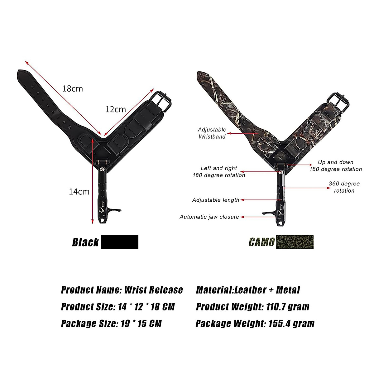 FENJANER Archery Bow Release for Compound Bow Adjustable Wrist Strap Archery Release Aid Quick Release for Hunting Shooting (Camo)