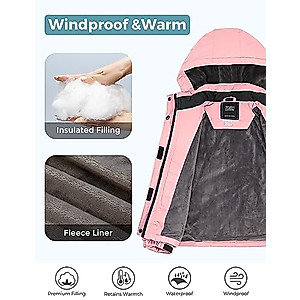 ZSHOW Girls' Ski Jacket Hooded Windproof Breathable Outerwear Warm Winter Coat(Coral Pink,14-16)