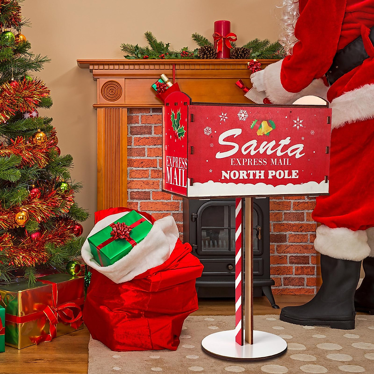 Tenceur Christmas Mailbox Letter to Santa Kit Christmas Decorations with Santa Mailbox 12 Envelopes 12 Christmas Cards 12 Stickers 12 Stamps for Wish List Indoor Outdoor Home Xmas Holiday Room Party