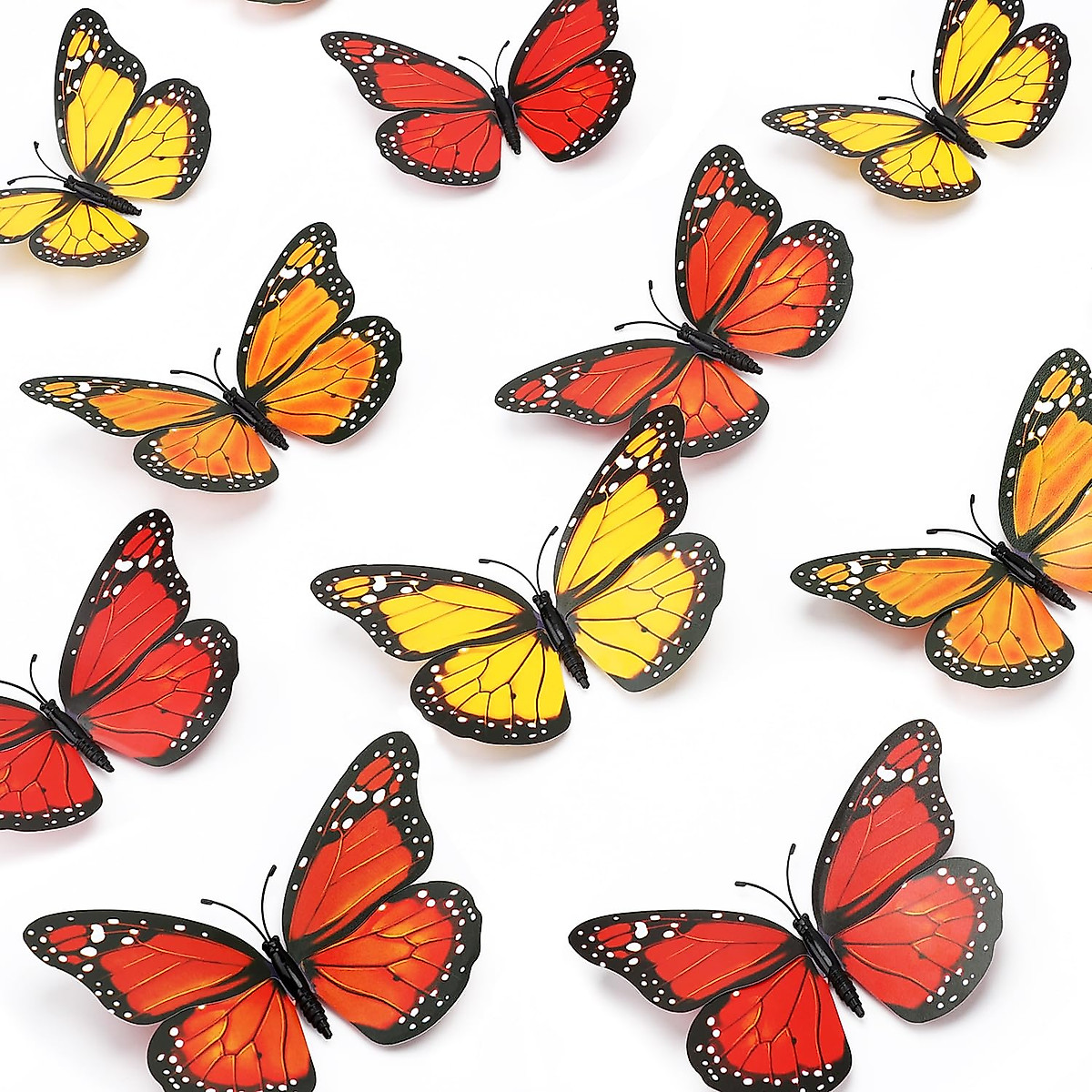 40Pcs Monarch Butterfly Decorations Bulk,4.72'' Halloween Butterfly Wall Decor Artificial Monarch Butterfly Magnetic Butterfly Decor 3D Monarch Butterfly Wall Decal for Craft Home Wall Bedroom