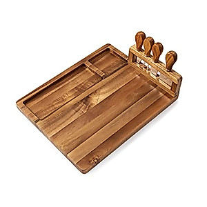 HBlife Cheese Board & Knife Set Acacia Charcuterie Board 11x14 Inch Cheese Platter with 4 Stainless Steel Knife, House Warming Gift & Perfect Choice for Christmas Thanksgiving