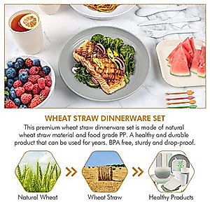Wheat Straw Dinnerware Sets for 4, 48PCS Unbreakable Microwave Dishwasher Safe Dinnerware Set for Kids Adults, Reusable Lightweight Plates Cups and Bowls Set for Camping Kitchen Picnic Dorm Rv Dishes