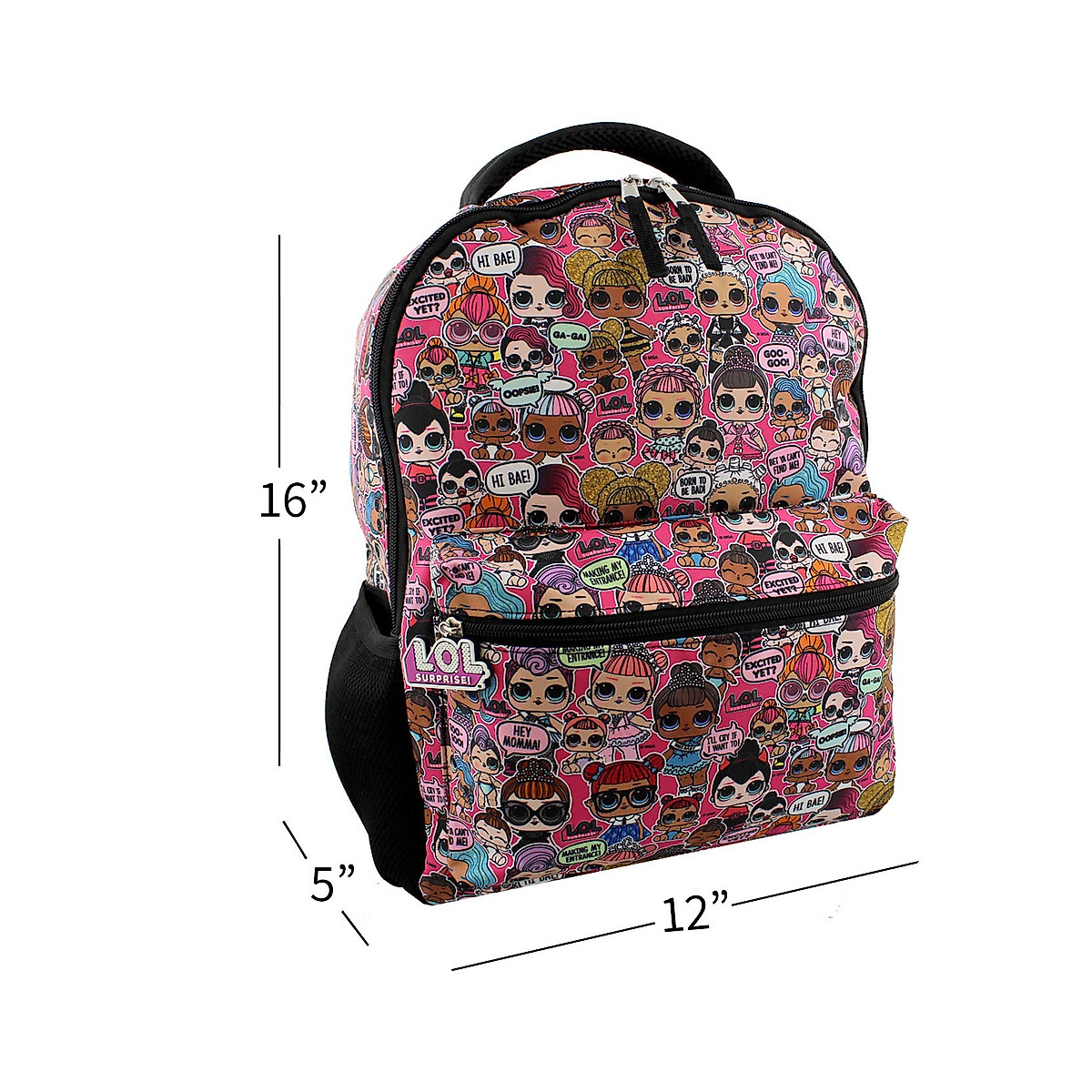 L.O.L. Surprise! Dolls Girls 16" School Backpack (One Size, Black/Pink)