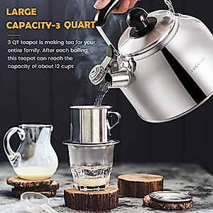 Tea Kettle Stovetop Whistling Teapot Stainless Steel Tea Pots for All Stovetop With Ergonomic Handle - 3 Quart Whistling Teapot