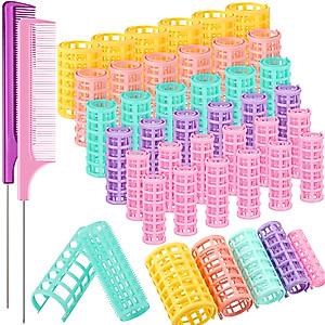WILLBOND 36 Pieces Plastic Hair Roller 5 Sizes Curlers Self Grip No Heat Rollers with 2 Pieces Steel Pintail Combs for Short Long Hair Salon Barber Hairdressing Styling Tools(Bright Colors)